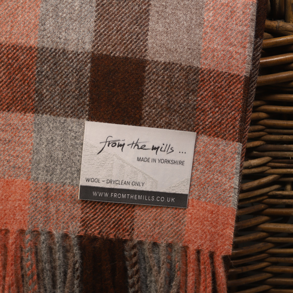 Grey Brown and Salmon Block Check Tweed Throw – From The Mills